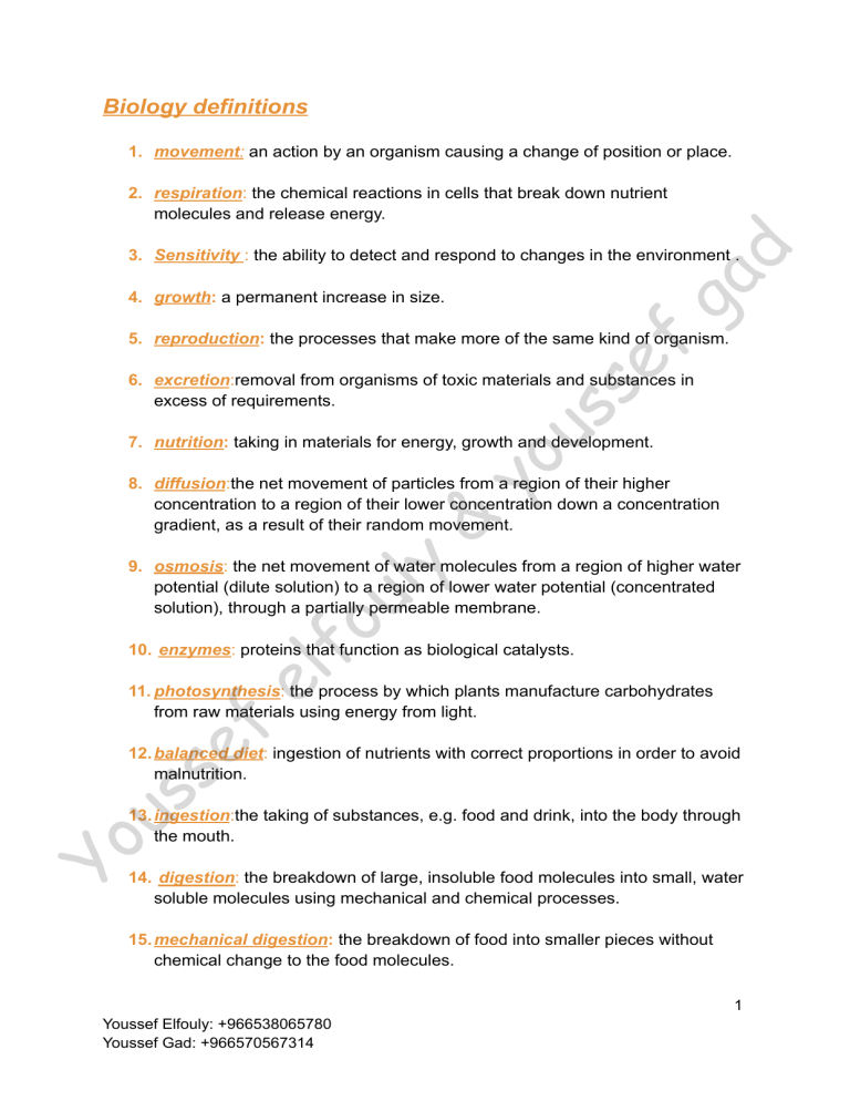 Biology, Chemistry, Physics Definitions