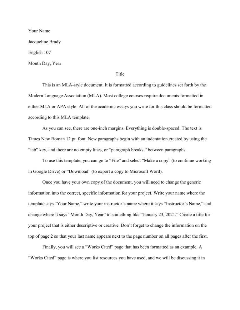 MLA Style Document Template: Academic Essay Formatting Guide