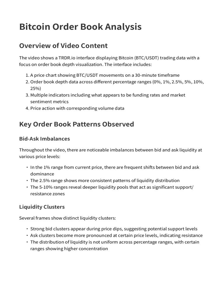 Bitcoin Order Book Analysis: Patterns, Dynamics & Trading Signals