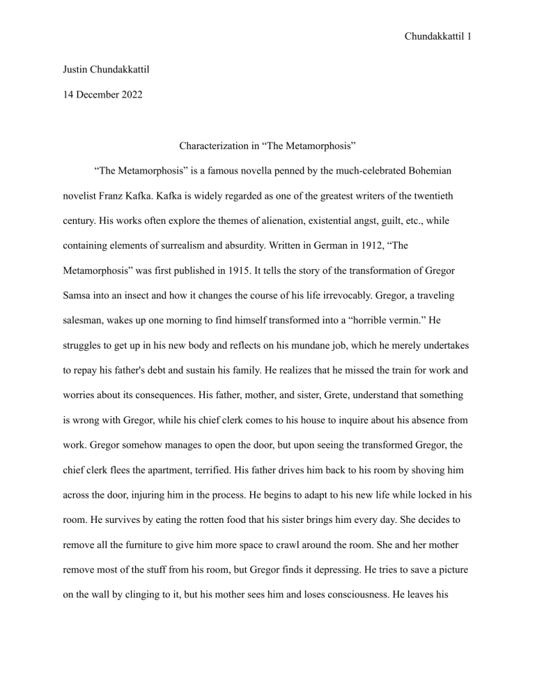 Kafka's Metamorphosis: Characterization, Alienation, and Demise