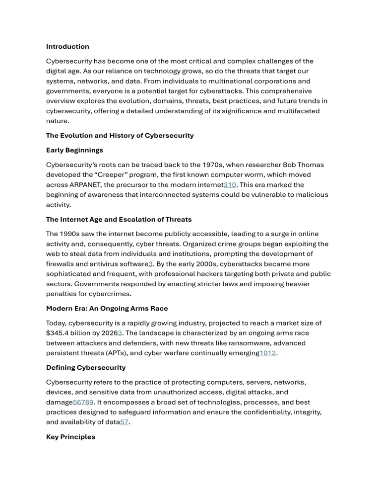 Cybersecurity: Evolution, Threats, Best Practices & Future Trends