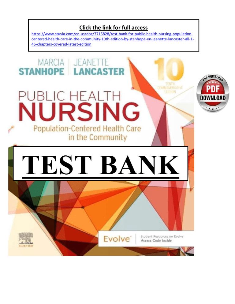 Public Health Nursing Test Bank, 10th Ed.