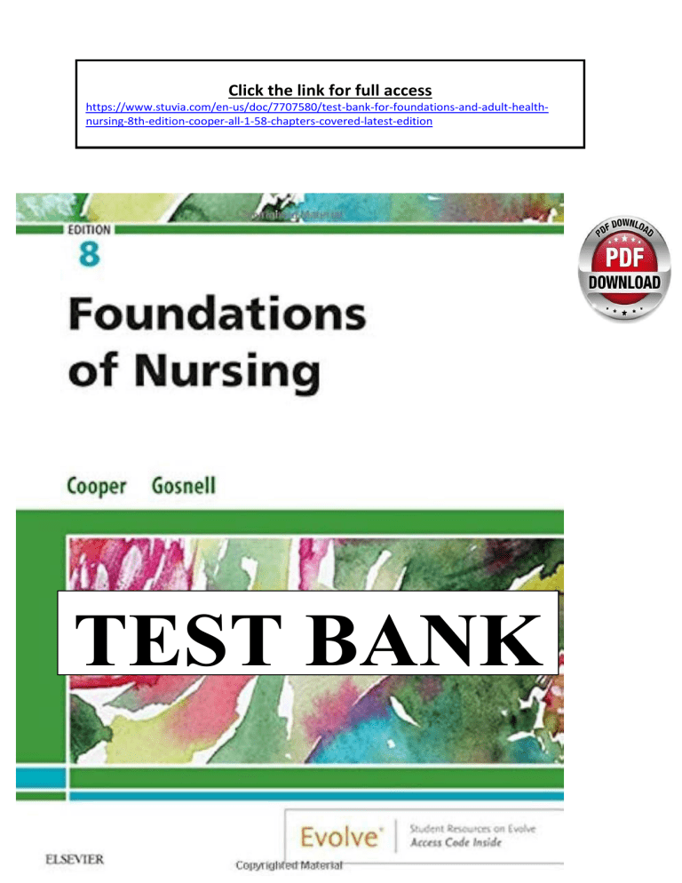 Nursing Test Bank: Foundations & Adult Health, 8th Ed.