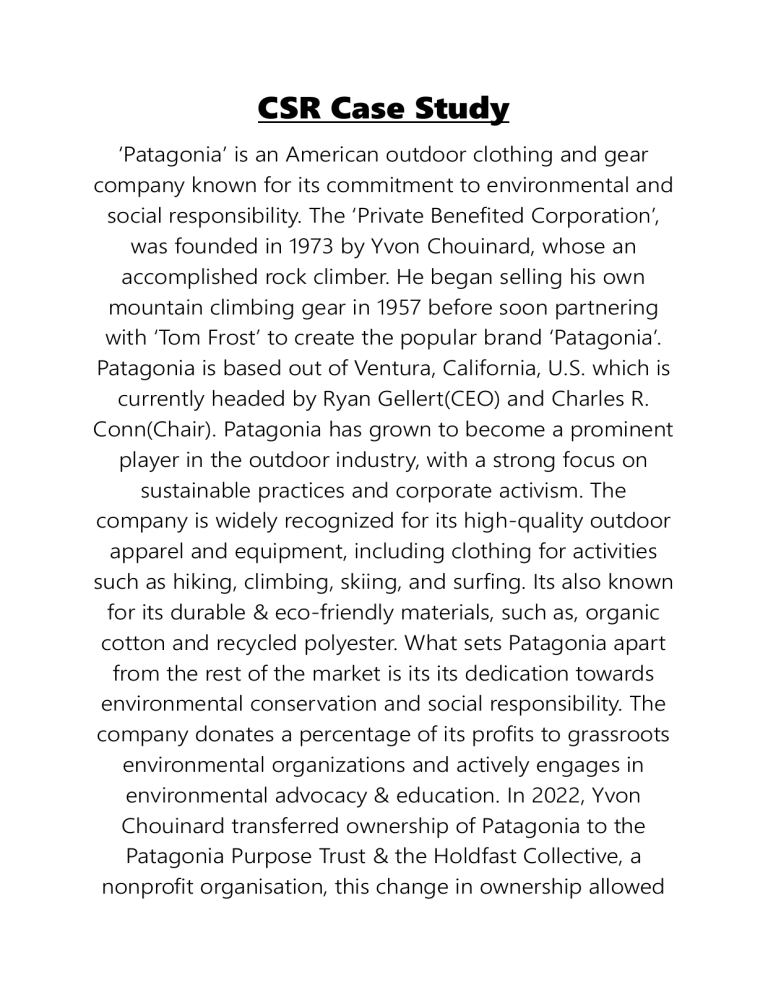 Patagonia CSR Case Study: Sustainability & Social Responsibility