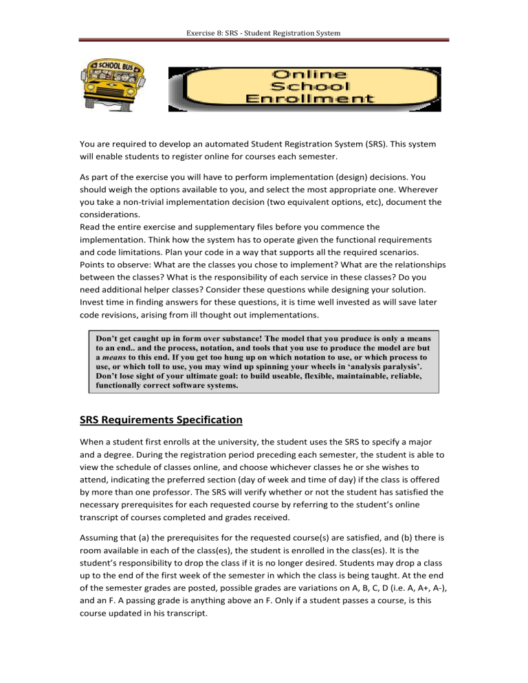 Student Registration System (SRS) Exercise