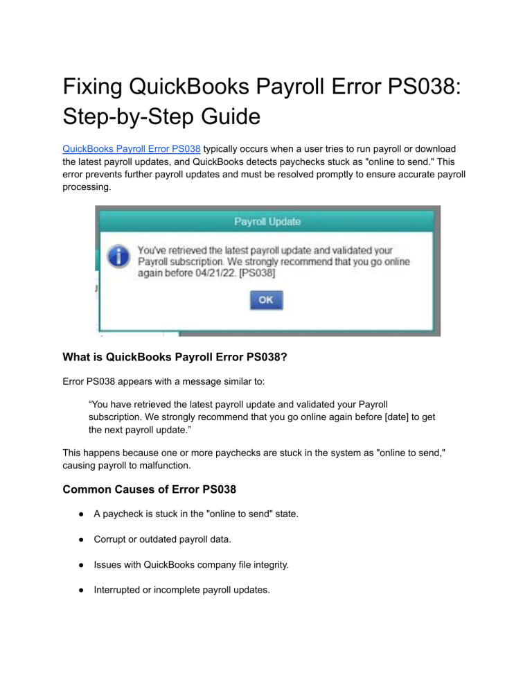 Fix QuickBooks Payroll Error PS038: Step-by-Step Guide