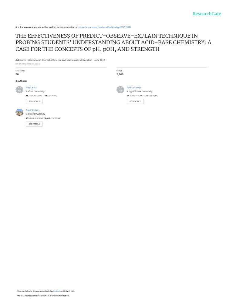 Acid-Base Chemistry: POE Technique & Student Understanding
