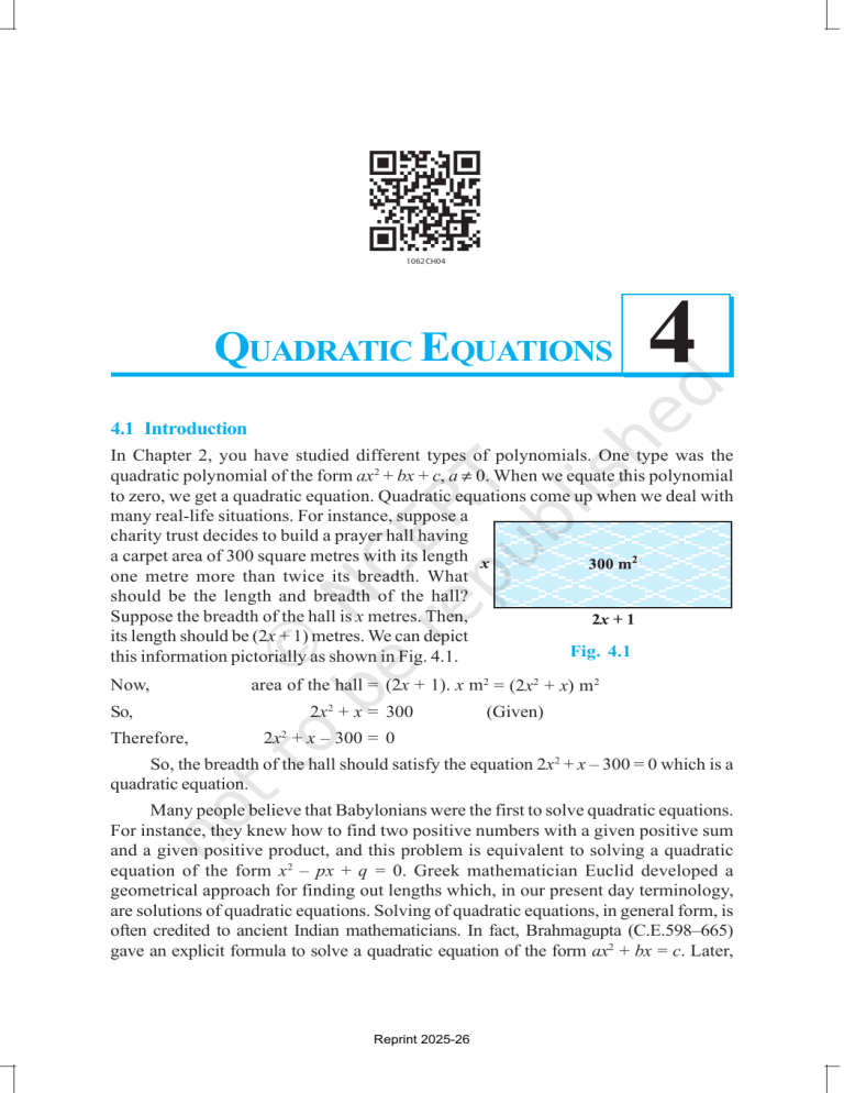 Quadratic Equations: Introduction & Examples