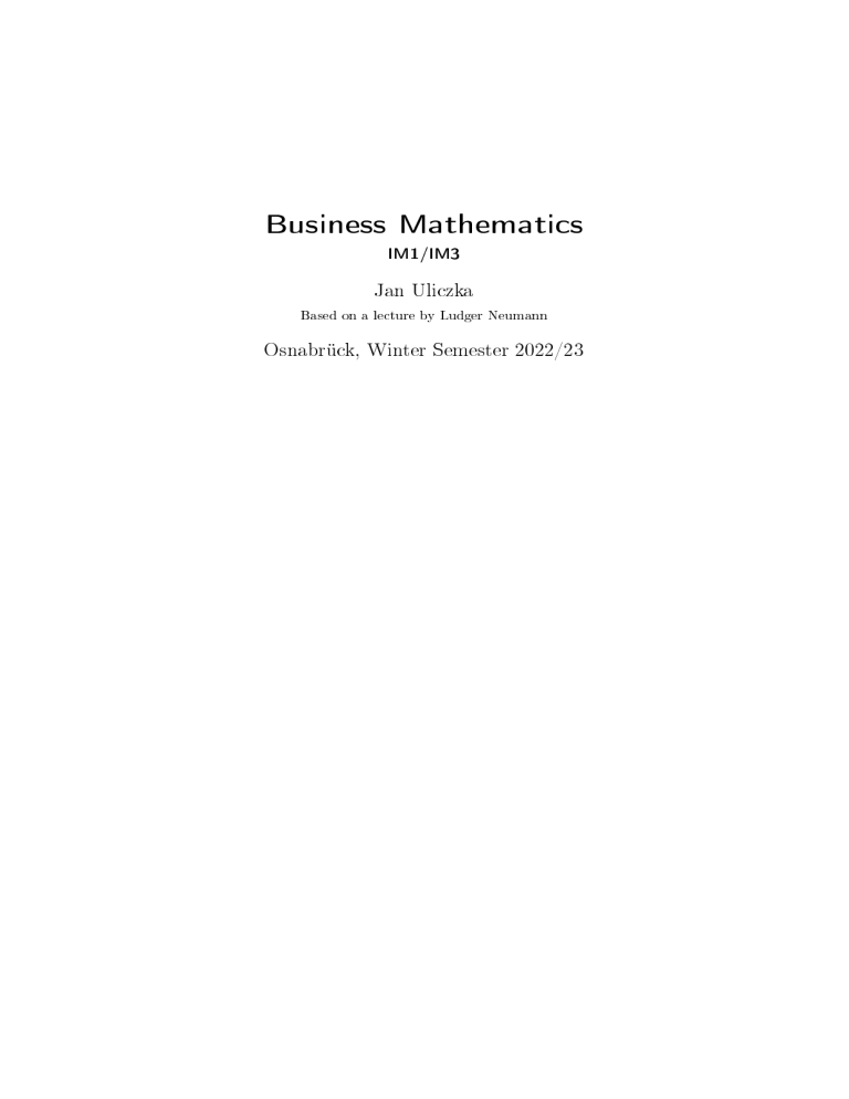 Business Mathematics Lecture Notes