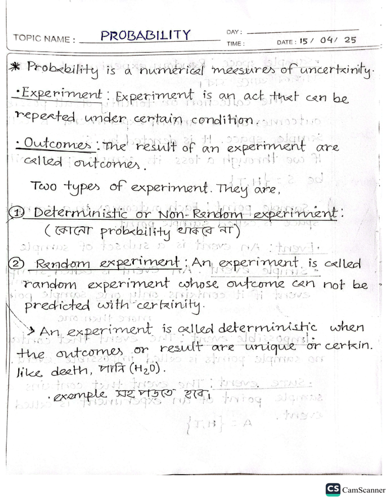Probability Basics: Definitions of Experiment, Outcomes, and Types