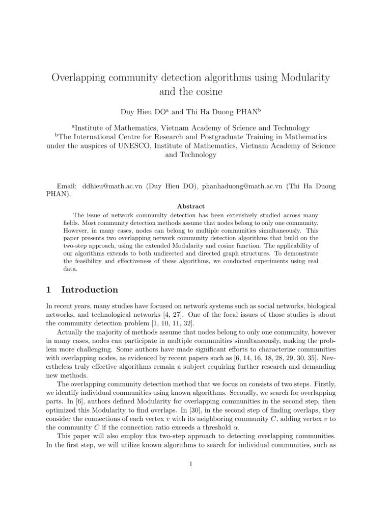 Overlapping Community Detection With Modularity And Cosine