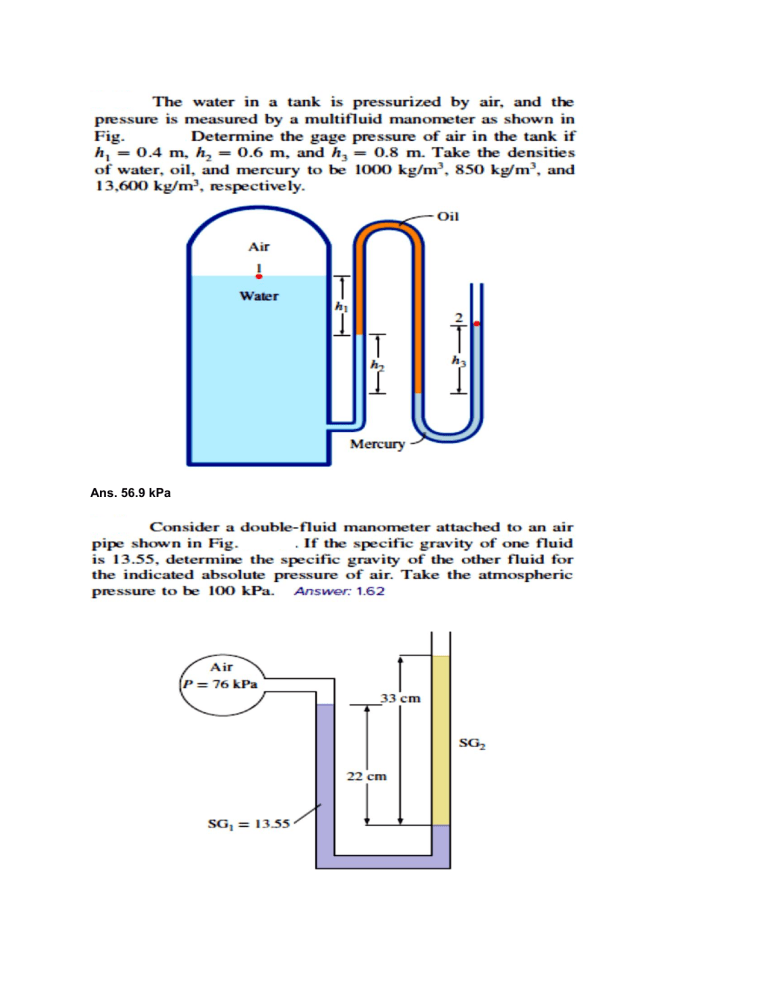 Fluid Mechanics Manometer Problems & Solutions