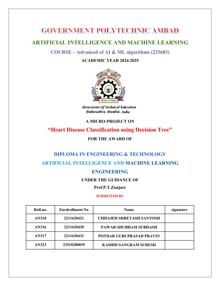 Heart Disease Classification with Decision Tree