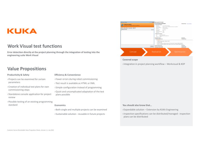 KUKA Work Visual Test Functions: Project Planning & Error Detection