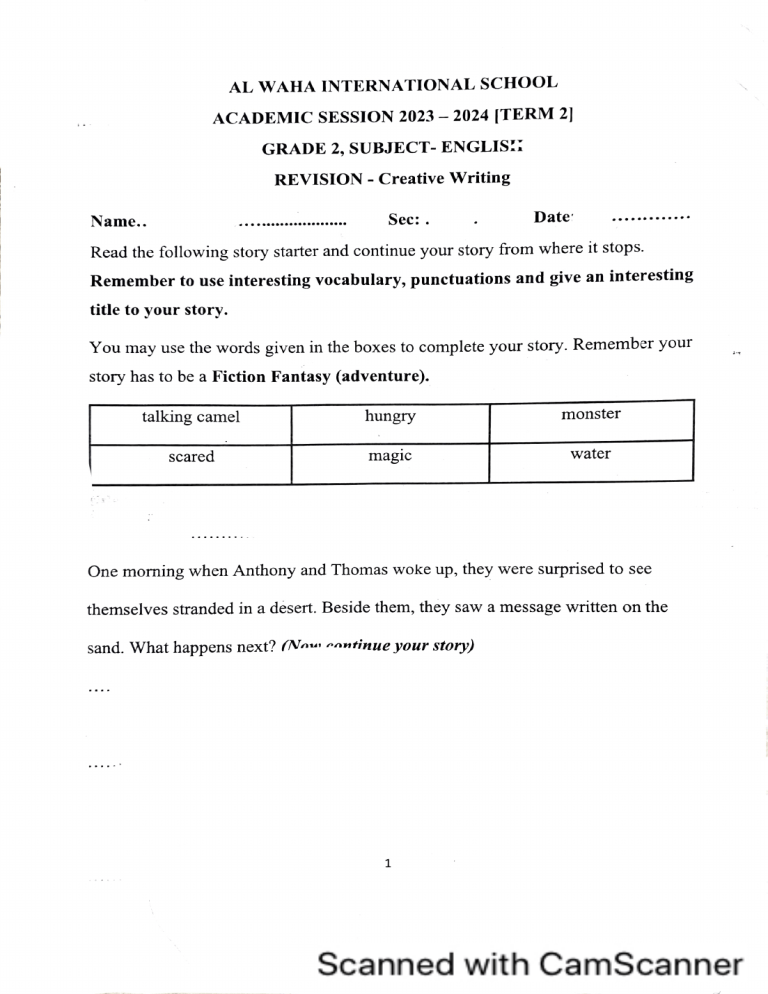 Grade 2 English Worksheet: Creative Writing & Grammar
