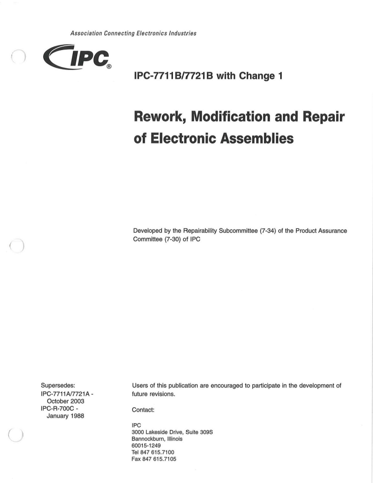 IPC-7711B/7721B: Rework, Repair of Electronic Assemblies