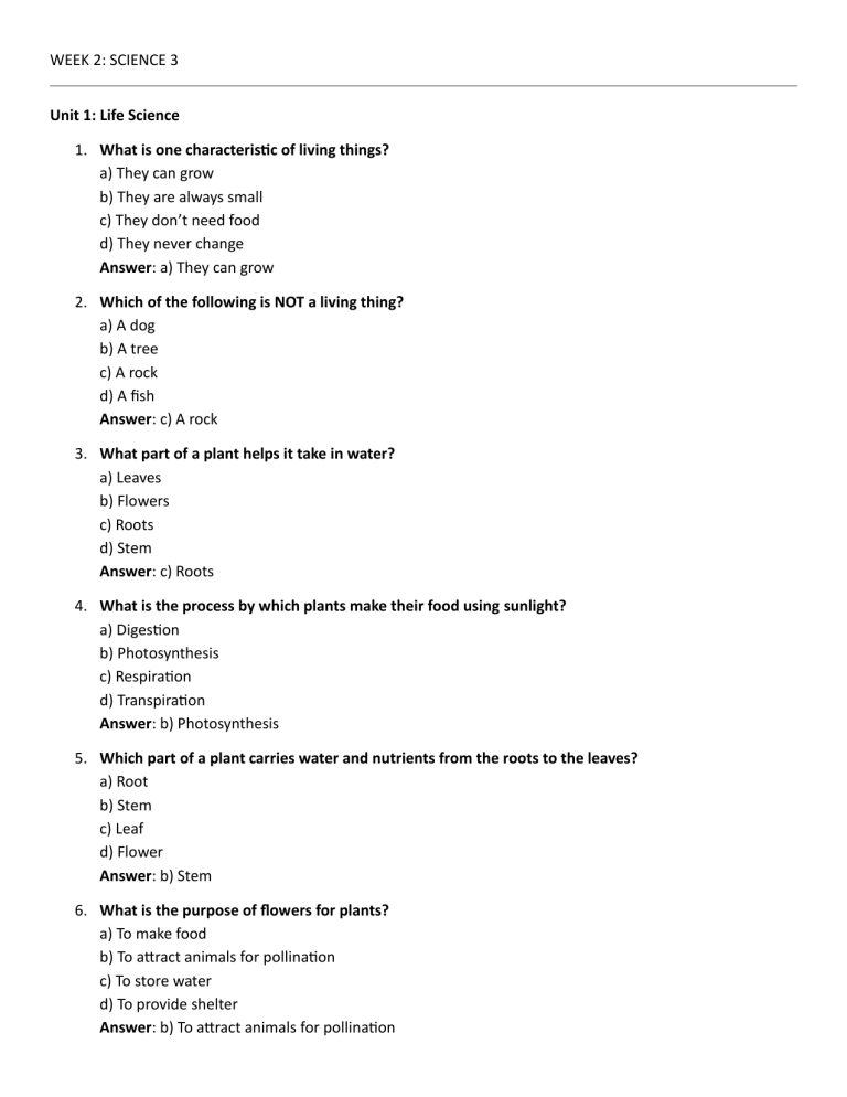 Science 3 Worksheet: Life, Earth, Physical Science & Inquiry