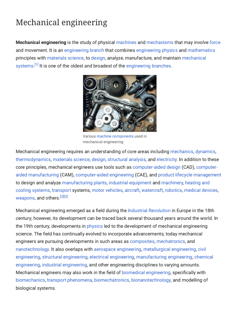 Mechanical Engineering: Definition, History, and Education