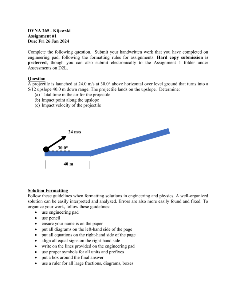 Projectile Motion Assignment: DYNA 265