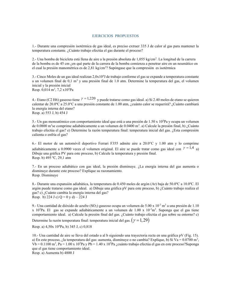 Ejercicios de Termodinámica: Gases Ideales y Máquinas Térmicas