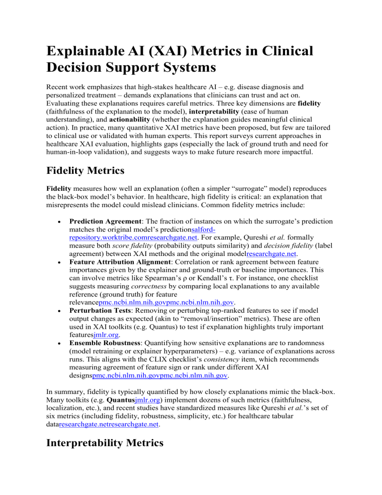 XAI Metrics in Clinical Decision Support Systems