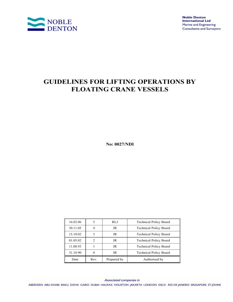 Floating Crane Vessel Lifting Guidelines: Design & Approval by Noble Denton
