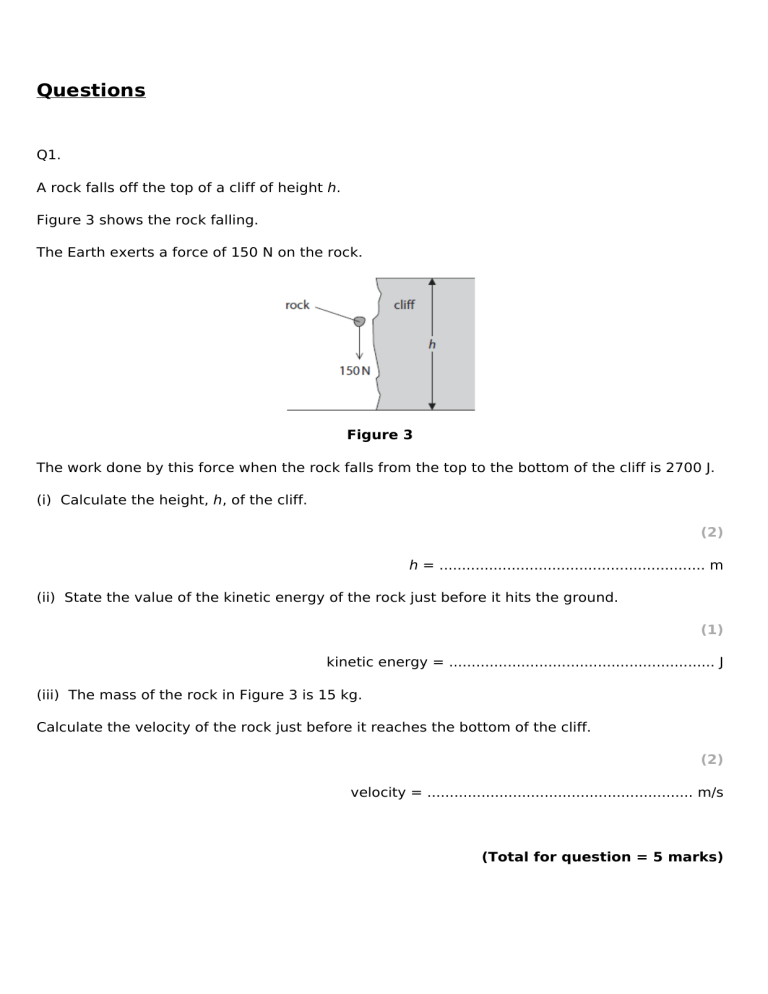 Physics Exam Questions: Work, Energy, Forces, Motion