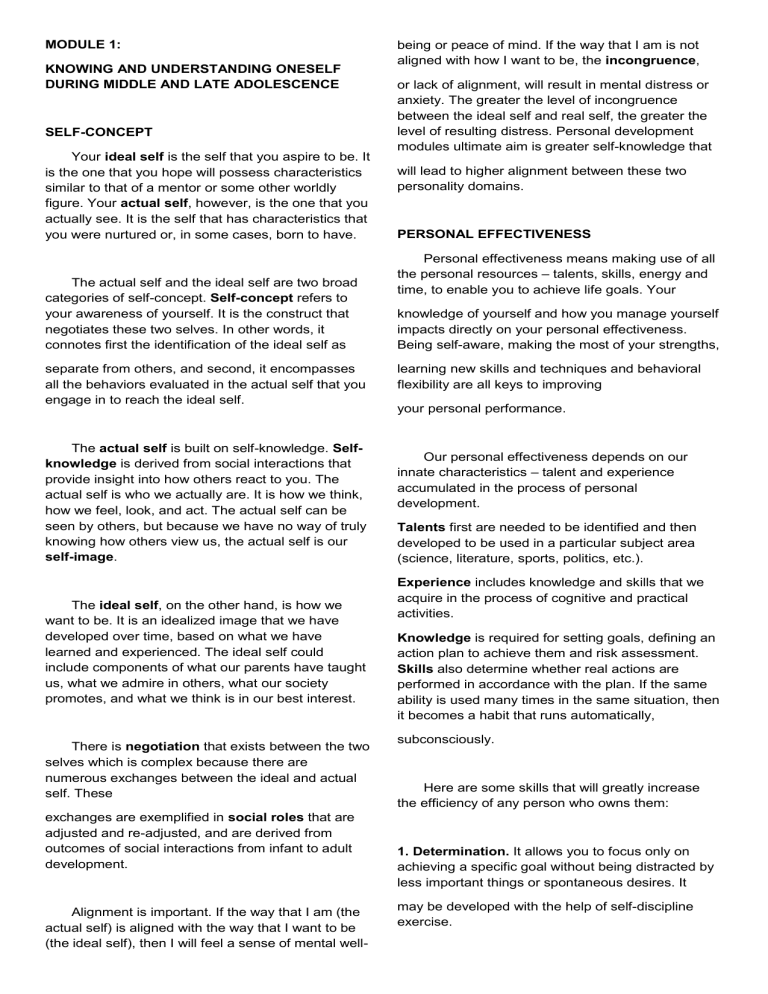 Self-Concept & Personal Effectiveness: Module for Adolescents