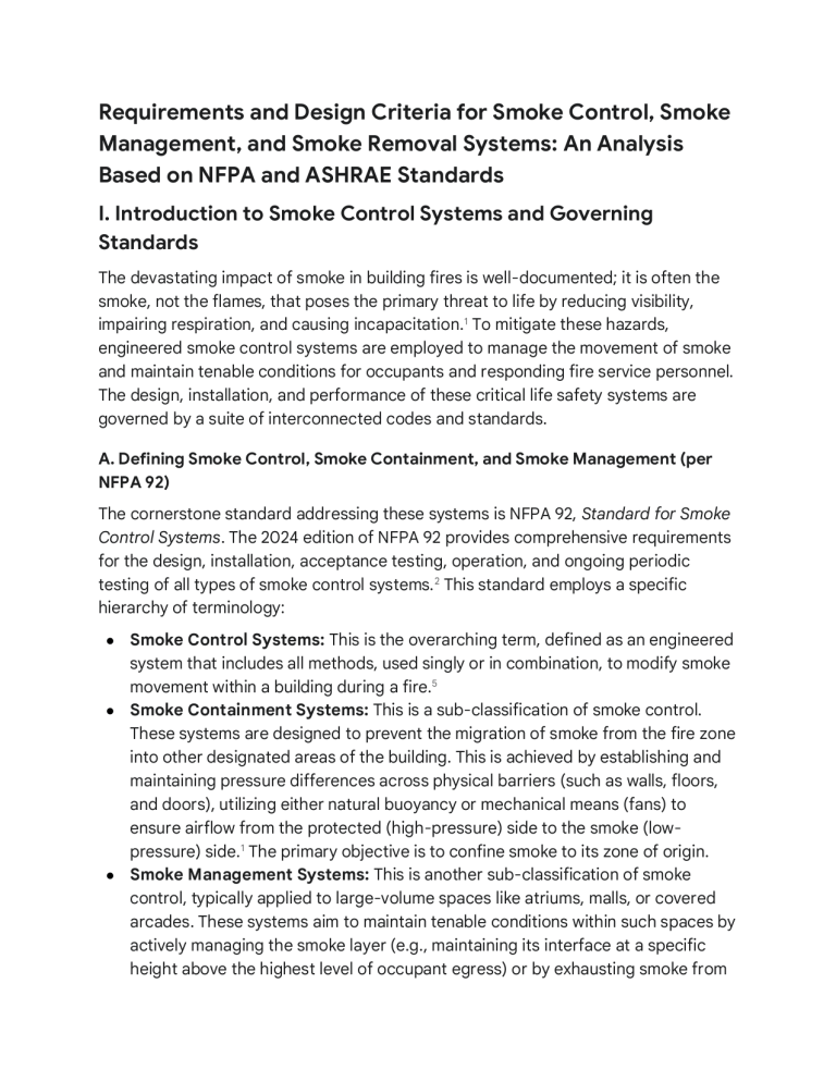 Smoke Control Systems: NFPA & ASHRAE Standards Analysis