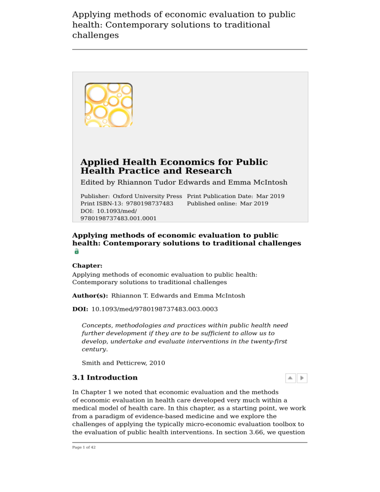 Economic Evaluation in Public Health: Contemporary Solutions