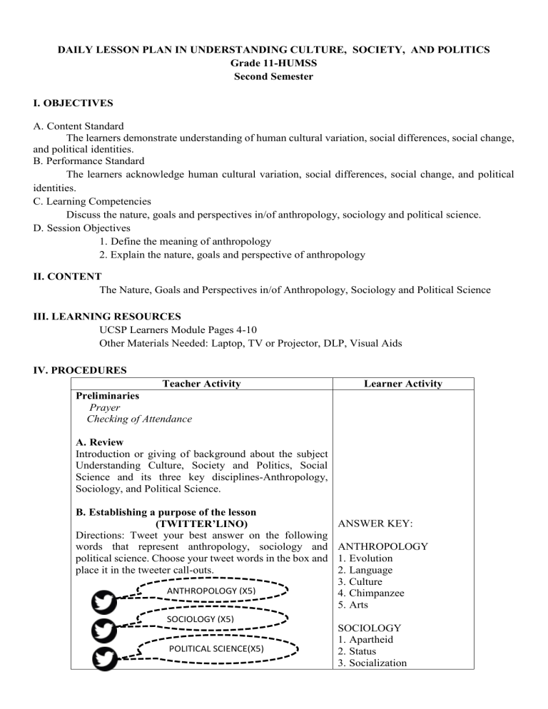 Anthropology Lesson Plan: Culture, Society, Politics