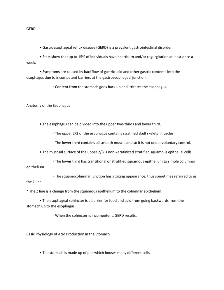 GERD: Symptoms, Diagnosis & Treatment - Lecture Notes