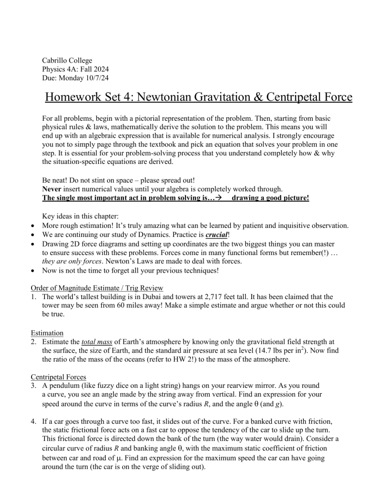 Physics Homework: Gravitation & Centripetal Force - College Level