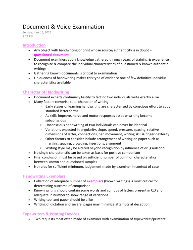 Document & Voice Examination: Forensic Analysis Techniques