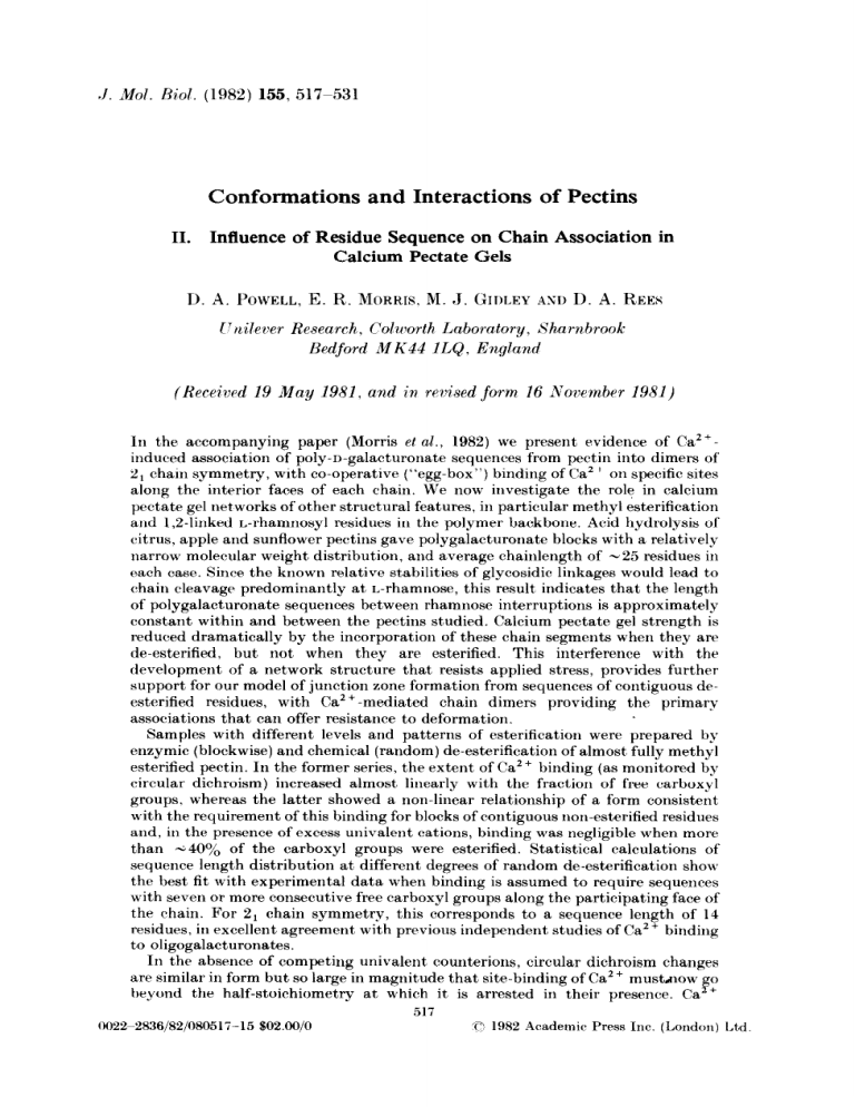Pectin Conformations & Calcium Pectate Gels