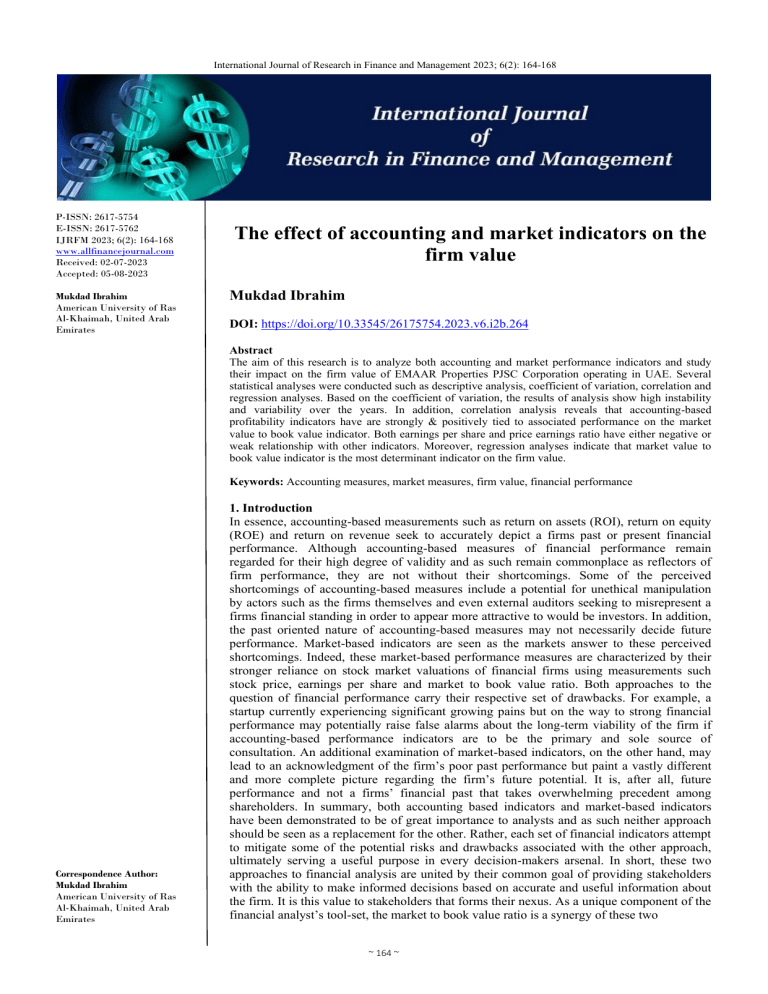 Accounting & Market Indicators on Firm Value
