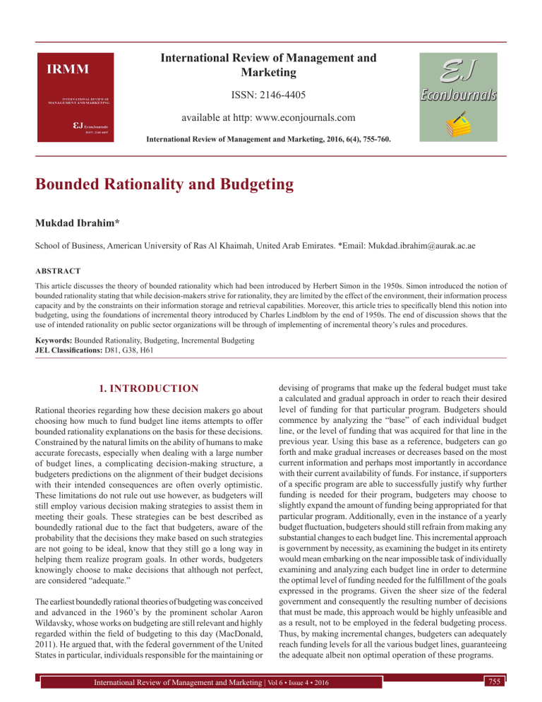 Bounded Rationality & Budgeting: Incremental Theory