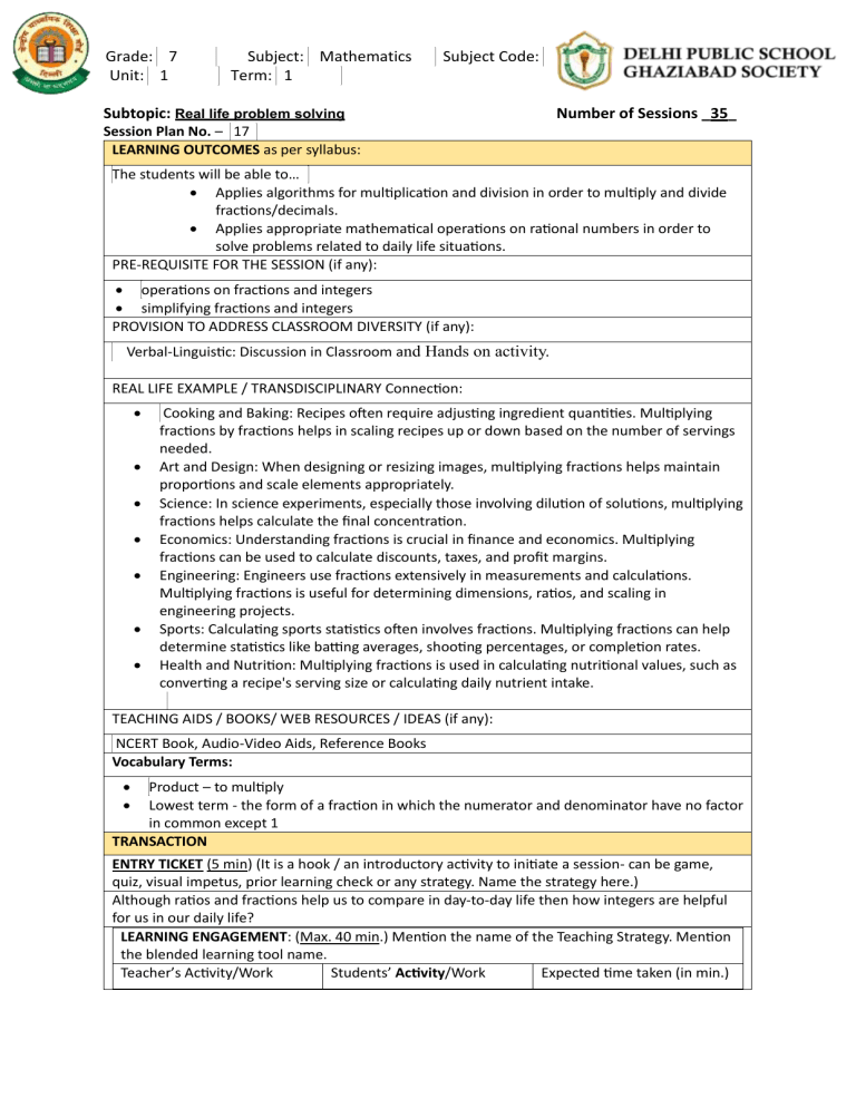 7th Grade Math: Real-Life Problem Solving with Fractions & Integers