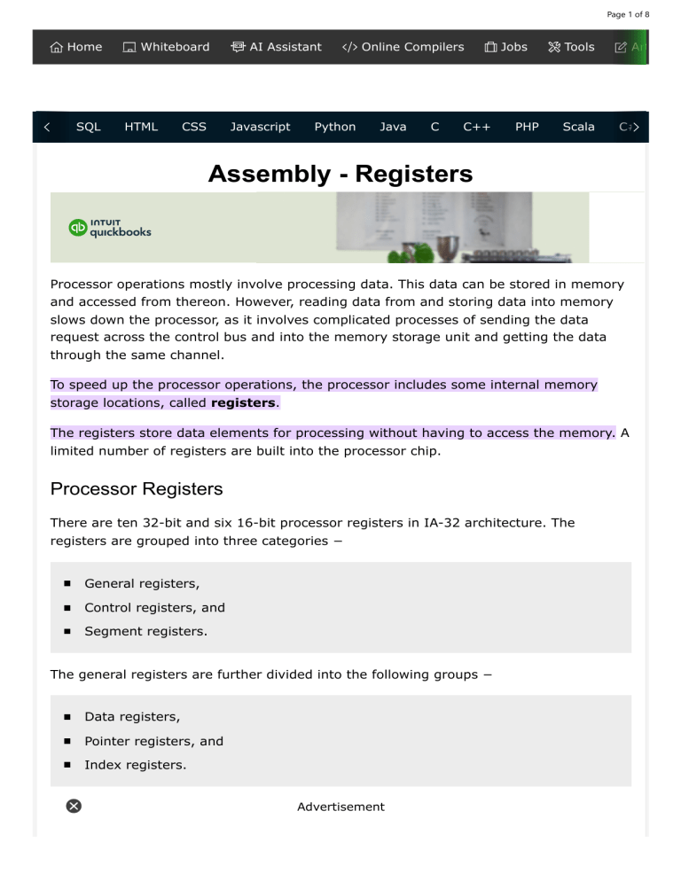 Assembly Registers Tutorial: IA-32 Architecture