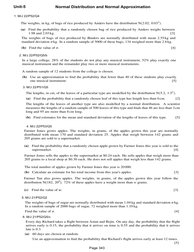 Normal Distribution Exam Questions