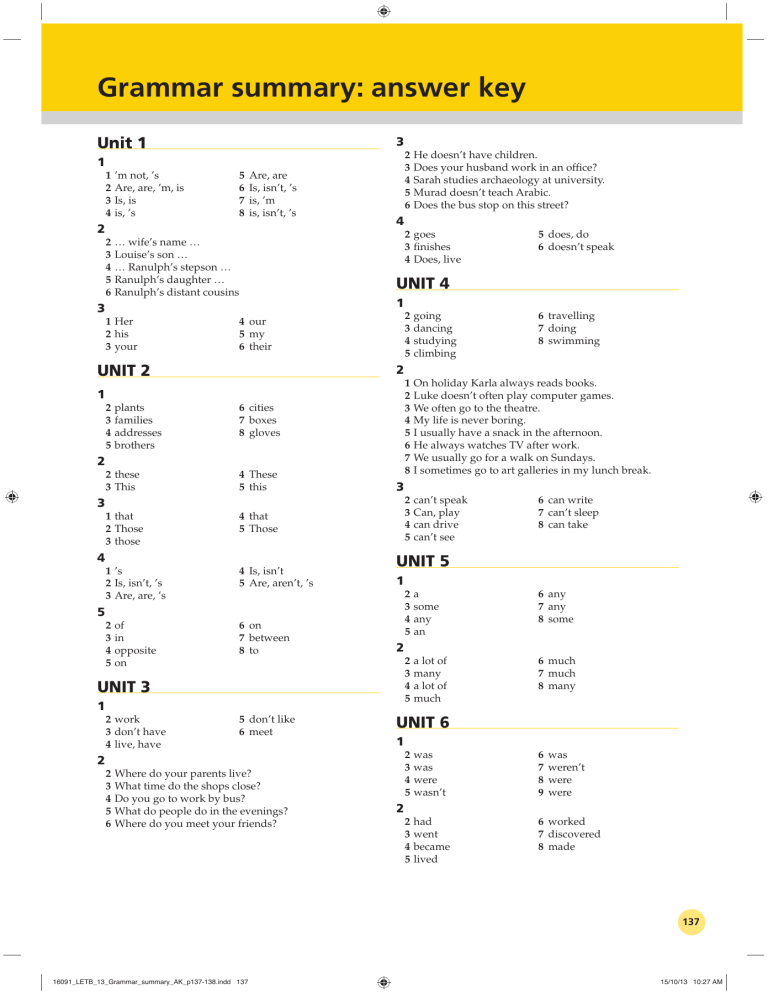 English Grammar Answer Key: Units 1-12