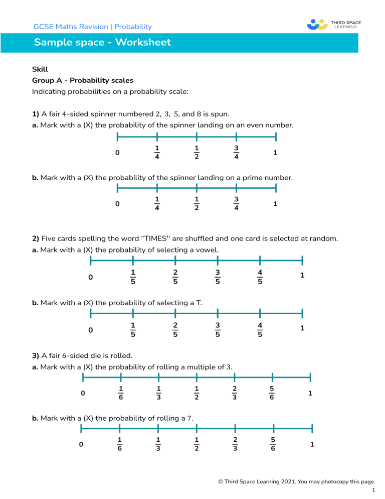 GCSE Maths Probability: Sample Space Worksheet
