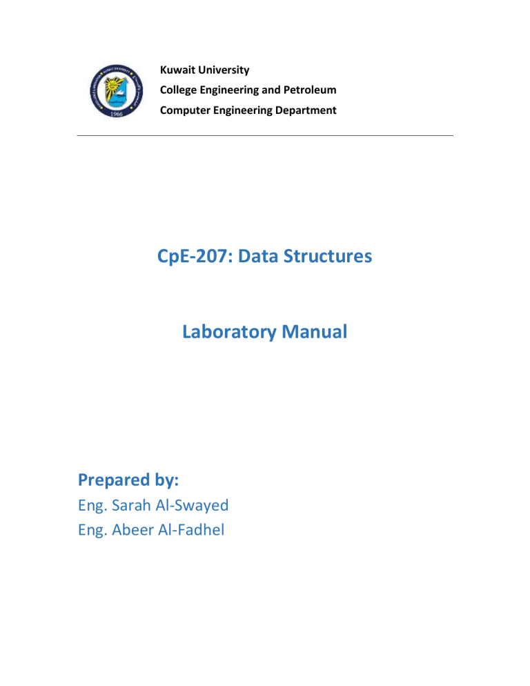 Data Structures Lab Manual - Kuwait University