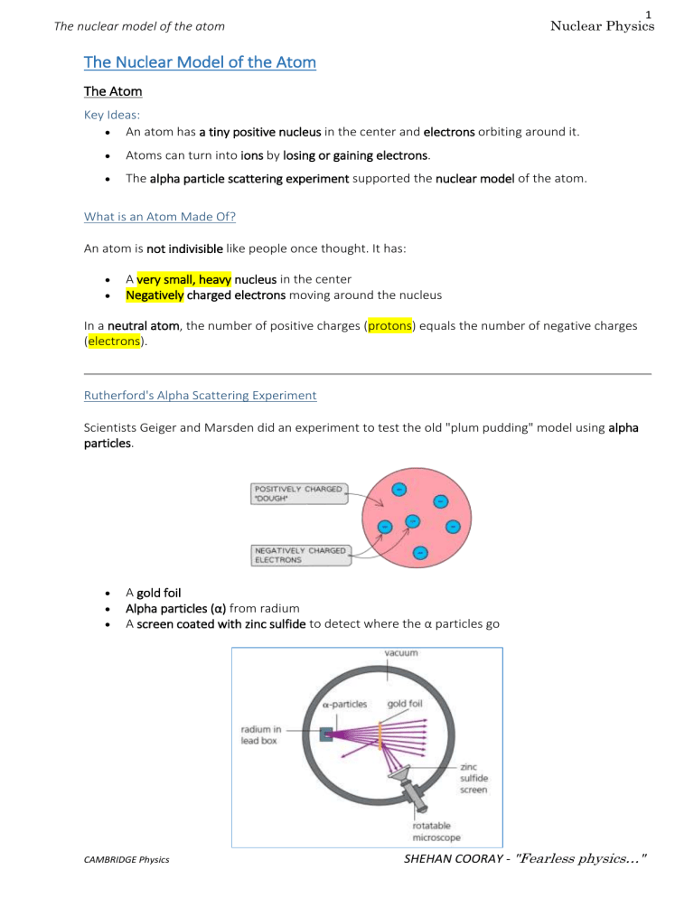 Nuclear Physics: Atomic Models, Fission & Fusion