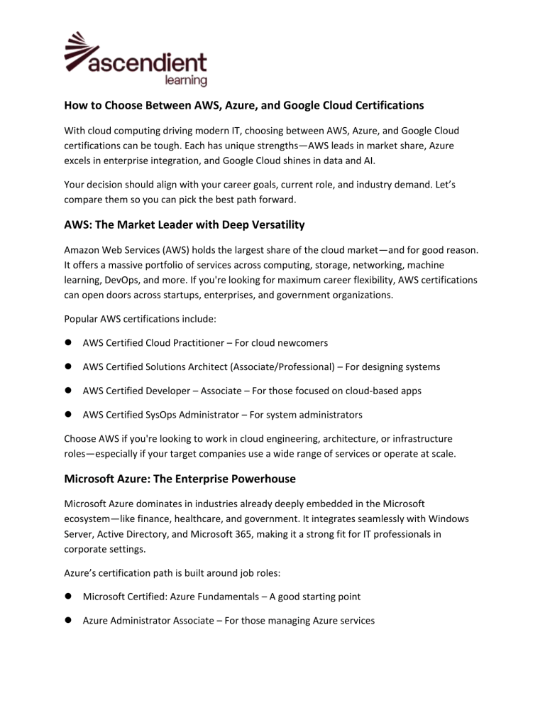 AWS vs Azure vs Google Cloud Certifications: A Guide