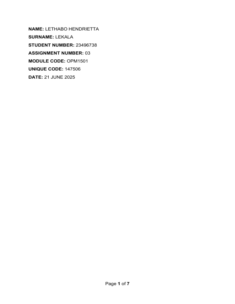 OPM1501 Assignment: Number Patterns, Transformations, Geometry