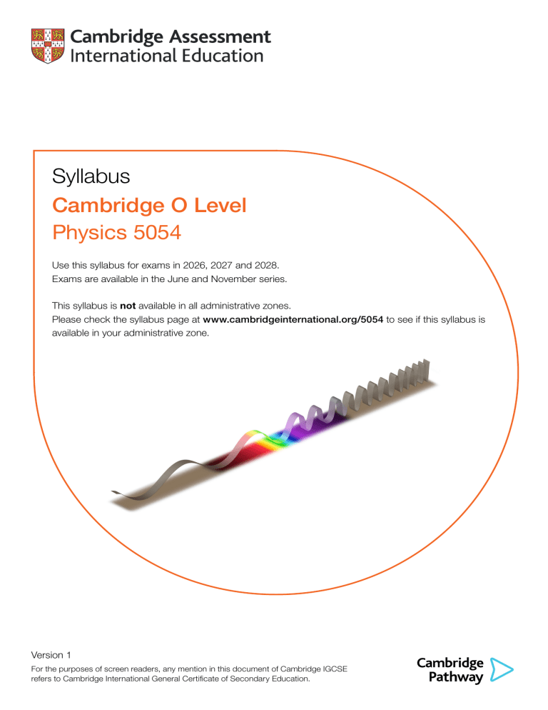 Cambridge O Level Physics 5054 Syllabus (2026-2028)