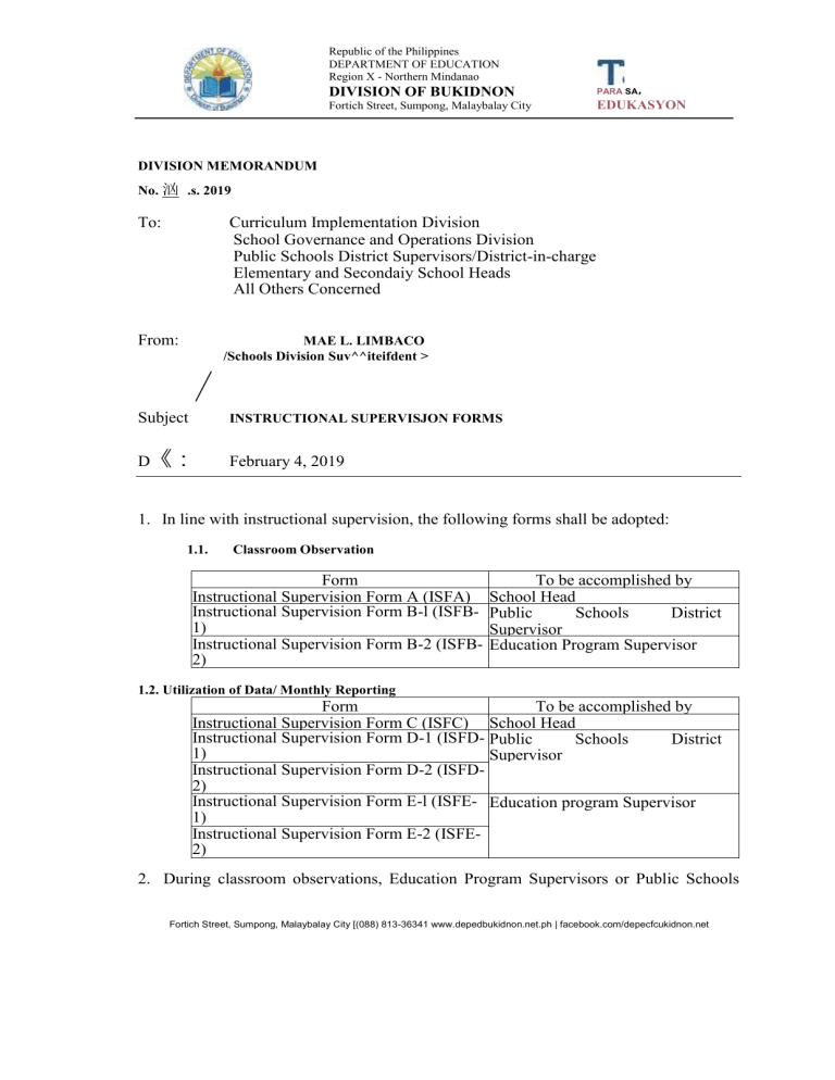 Instructional Supervision Forms - DepEd Bukidnon