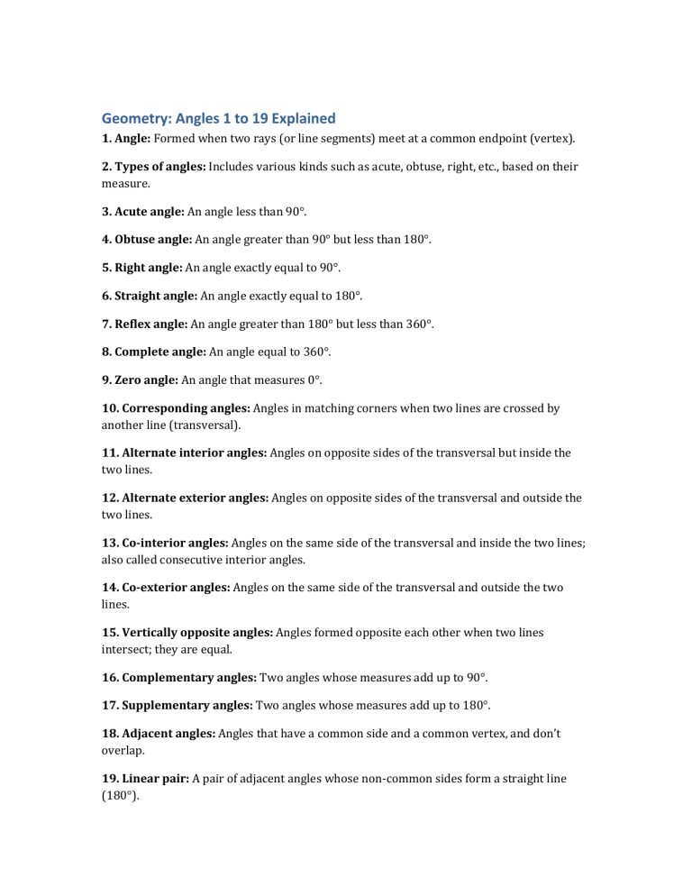 Geometry Angles Explained: 19 Types Defined (Acute, Obtuse, Right)