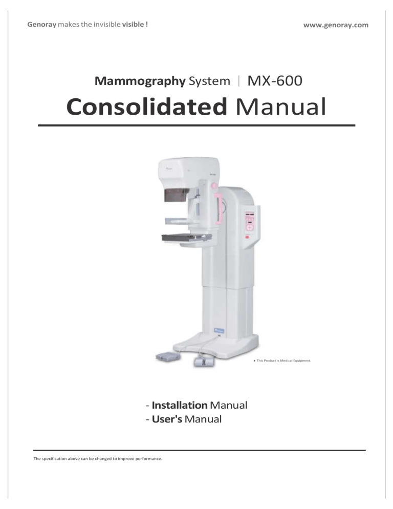 Genoray MX-600 Mammography System Manual: Installation & User Guide